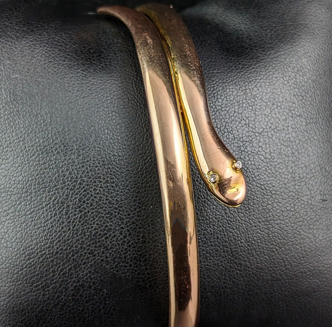 Antique 9ct Gold Snake Bangle, Upper Arm Bracelet, Diamond - Etsy