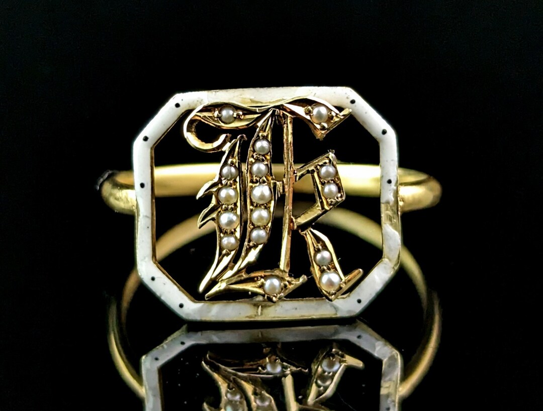 Antique French 18ct Gold White Enamel Letter K Ring, Conversion - Etsy