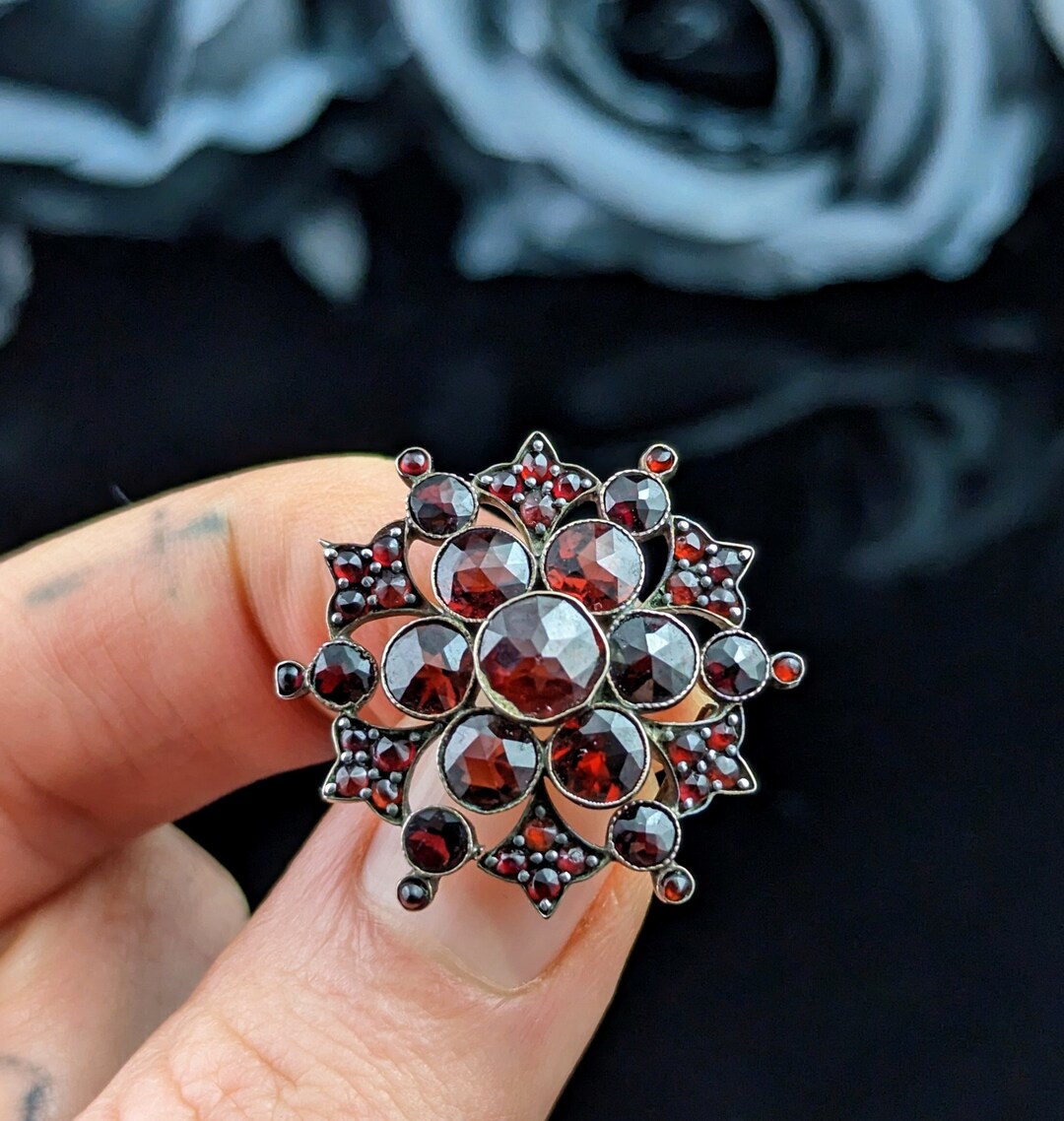Antique Bohemian Garnet Cluster Brooch, Silver Gilt, Floral - Etsy
