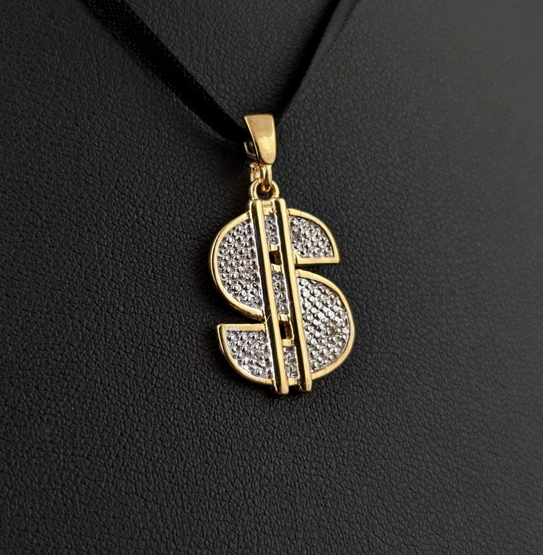 Vintage 9ct Gold and Diamond Dollar Sign Pendant - Etsy