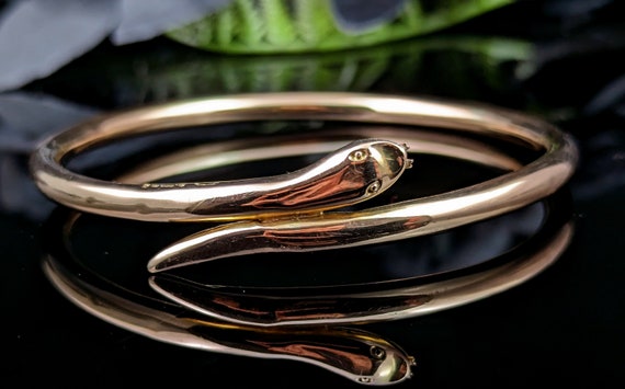 Antique 9ct gold snake bangle, Upper Arm bracelet - Gem