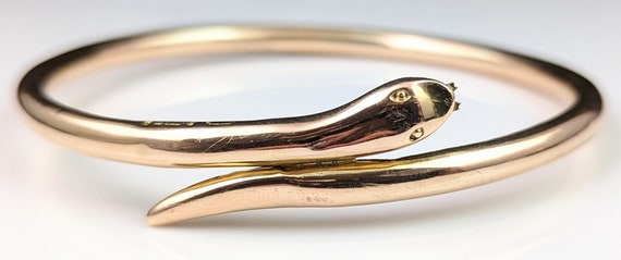 Antique 9ct gold snake bangle, Upper Arm bracelet - Gem