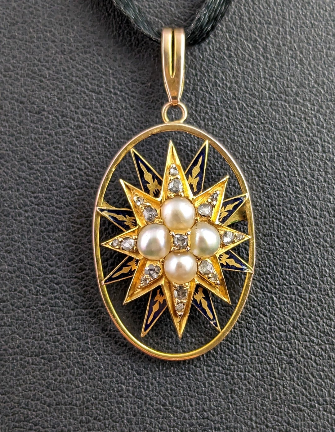 Antique Diamond and Split Pearl Star Pendant, 9ct Gold, Blue Enamel - Etsy