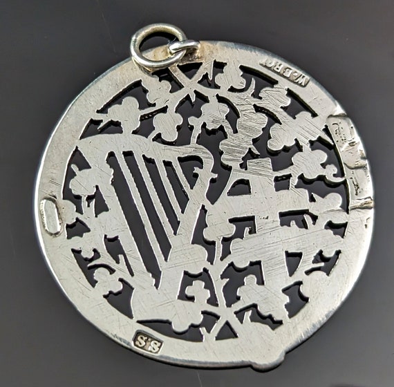 Antique silver Harp and Cross pendant, Victorian - Gem