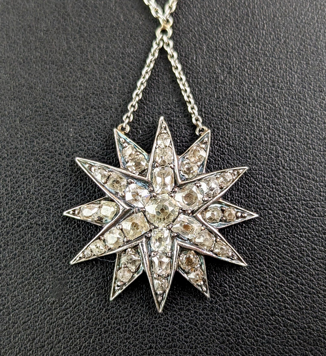 Antique Diamond Star Pendant, Silver and Gold, Conversion Necklace - Etsy
