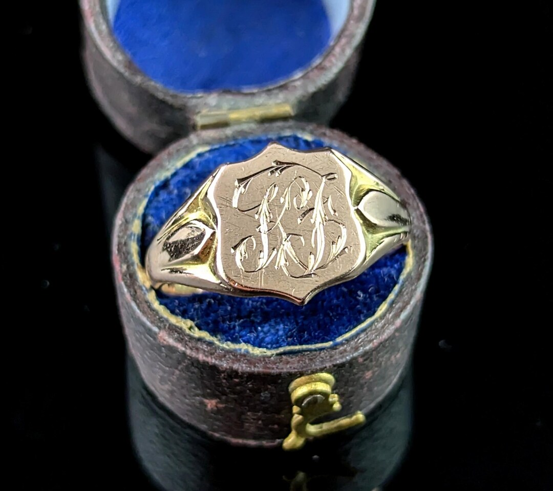 Antique 9ct Rose Gold Signet Ring, Shield Shaped, Monogrammed - Etsy