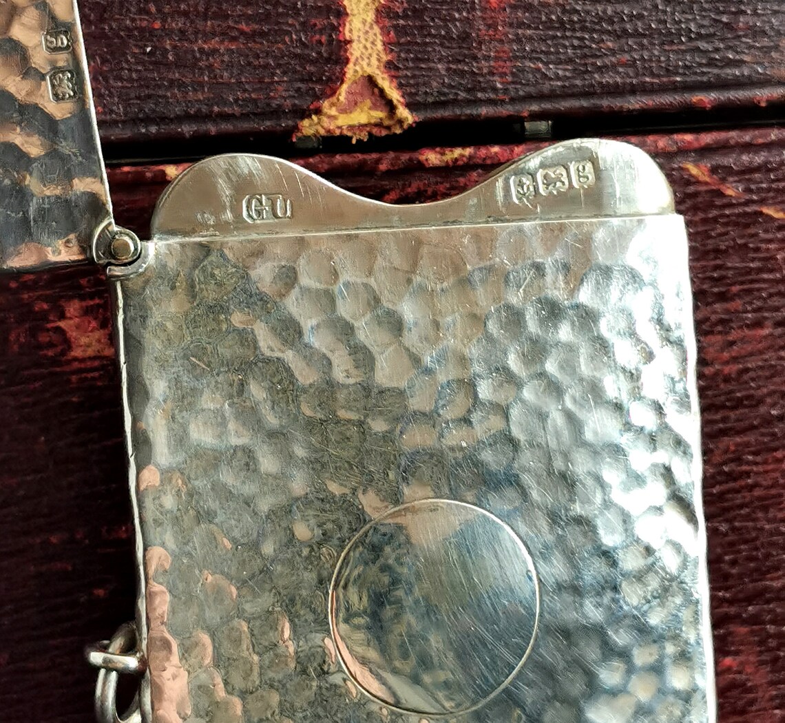 Antique silver card case Hammered Edwardian | Etsy