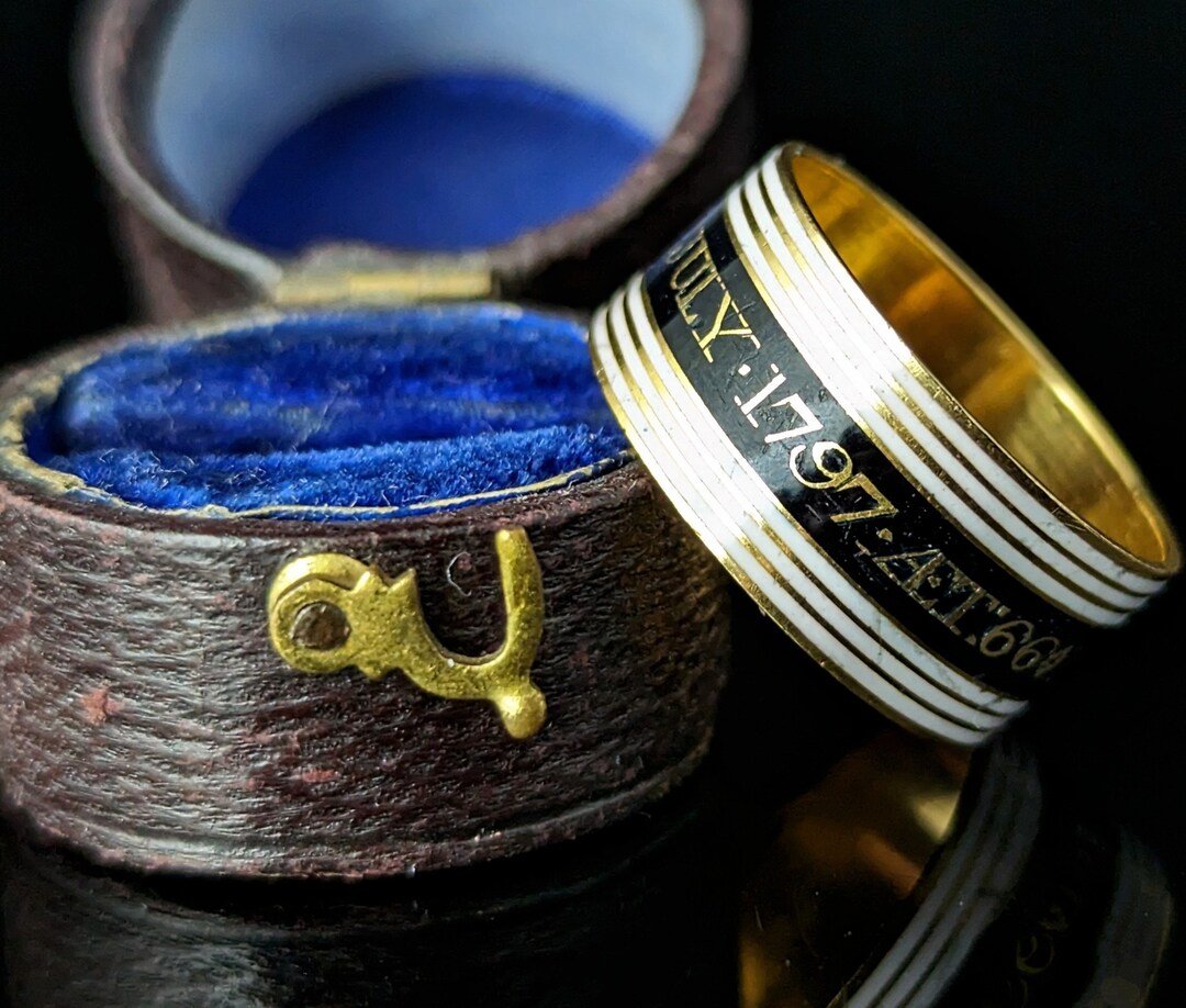 Antique Georgian Mourning Band Ring, 22ct Gold, Enamelled, 18th Century ...
