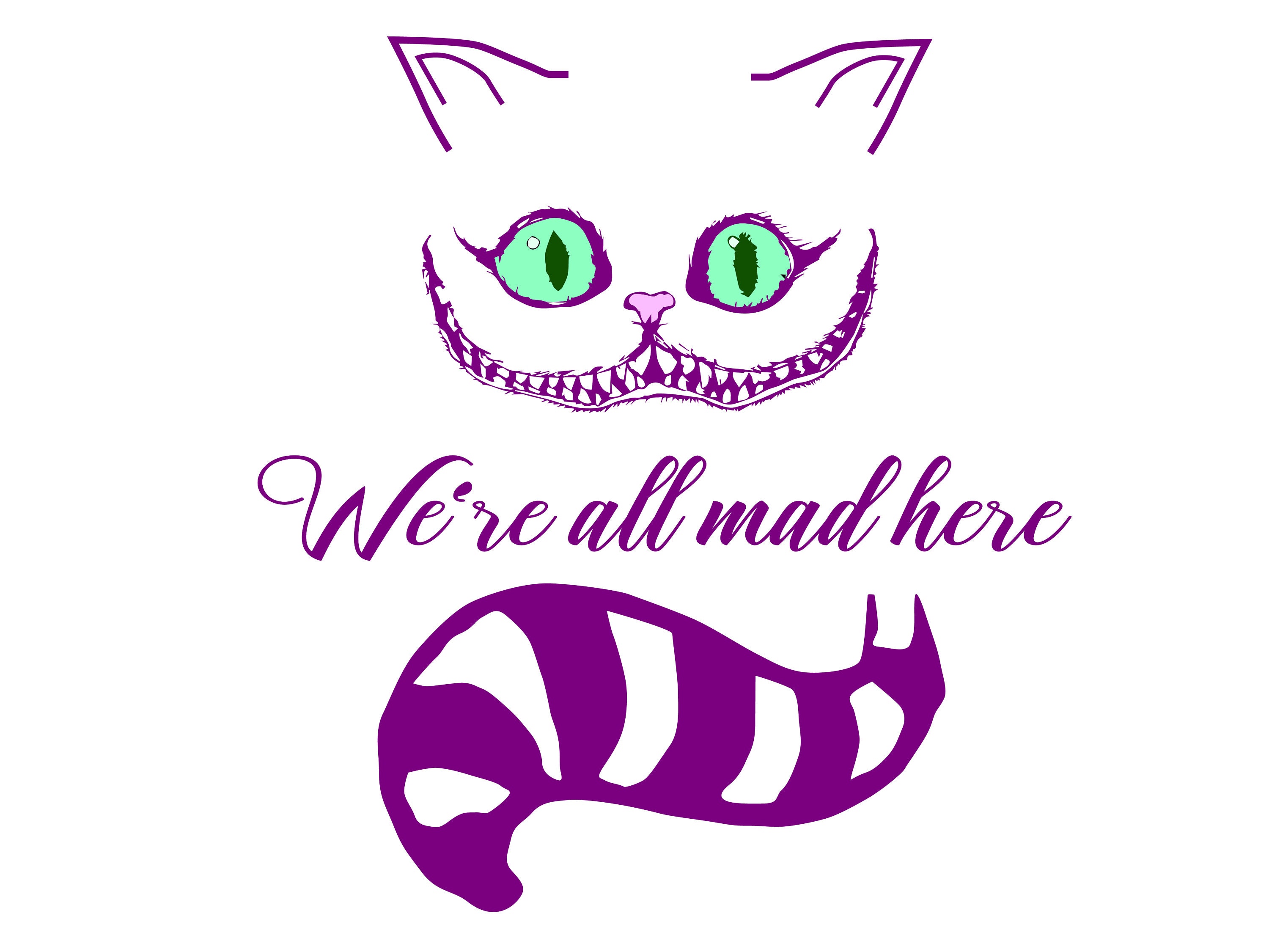 Cat With Tail Svg,cat Smile Svg,cat Chesh Tatoo,alice and Cat Svg,alice ...