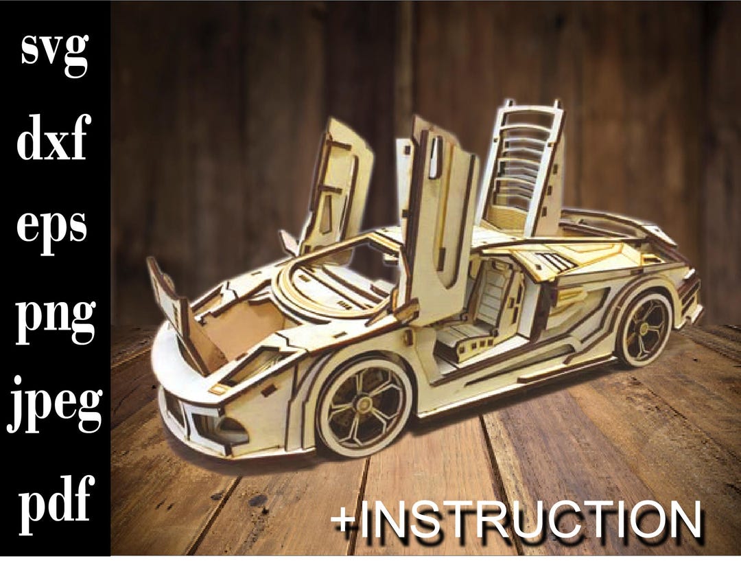 Lambo Car Model 3D Wooden Sports Car Lambo Model - Laser Instant ...
