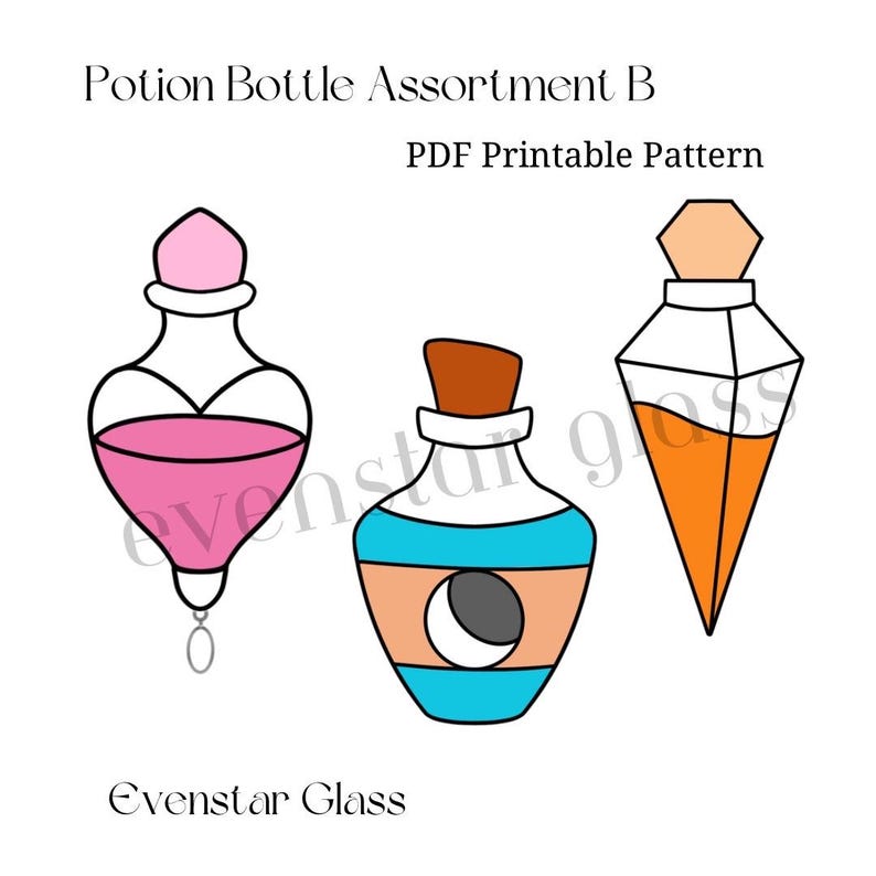 Potion Bottle Stained Glass PDF Pattern Bundle - Intermediate - Etsy