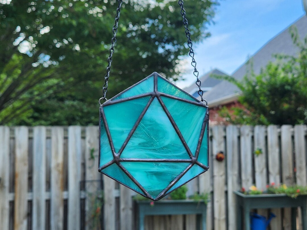 Stained Glass D20 Suncatcher - Aqua - Etsy