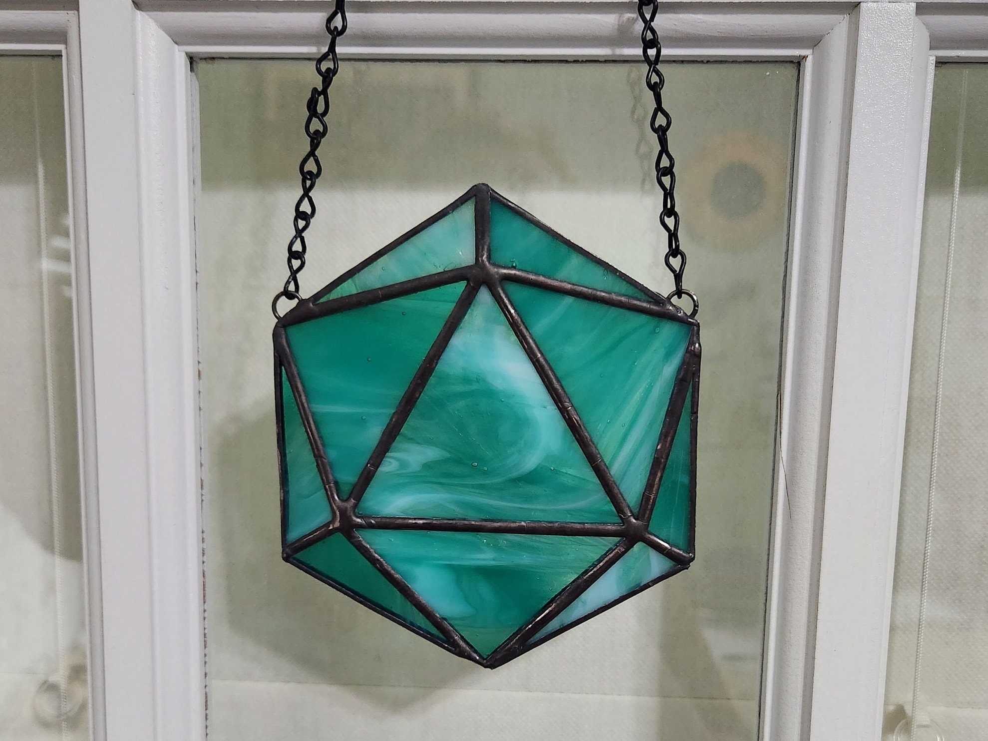 Stained Glass D20 Suncatcher - Aqua - Etsy