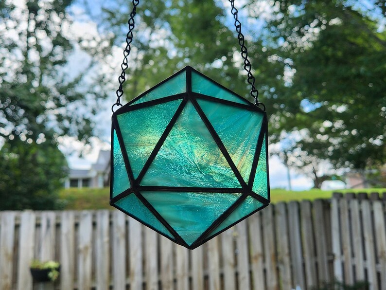 Stained Glass D20 Suncatcher Aqua - Etsy