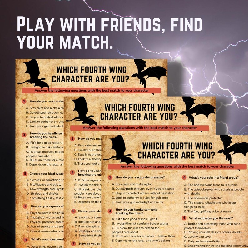 Fourth Wing Character Quiz: Printable Bookish Personality Game (digital ...