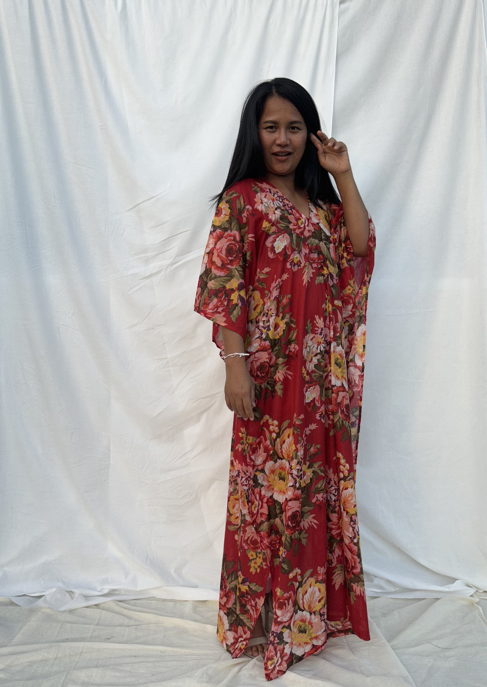 Cotton Printed Kaftan E-37 ~ Floral Hawaiian Beach Dress for Photoshoot ...