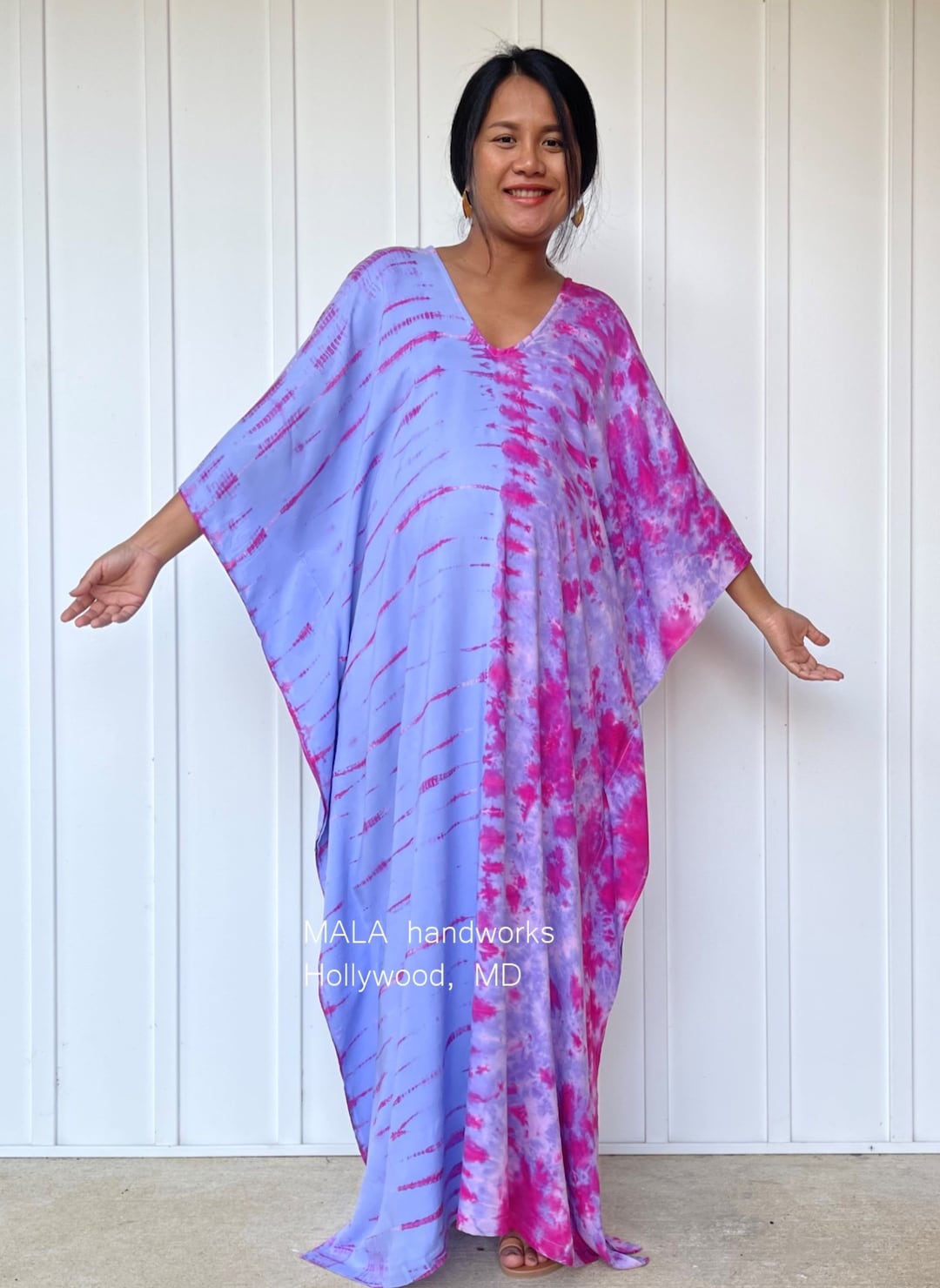 Lavender With Pink Tie Dye Kaftan Dress A-83 Mumu Caftans Lounge Gown for Women Gift for Her ...