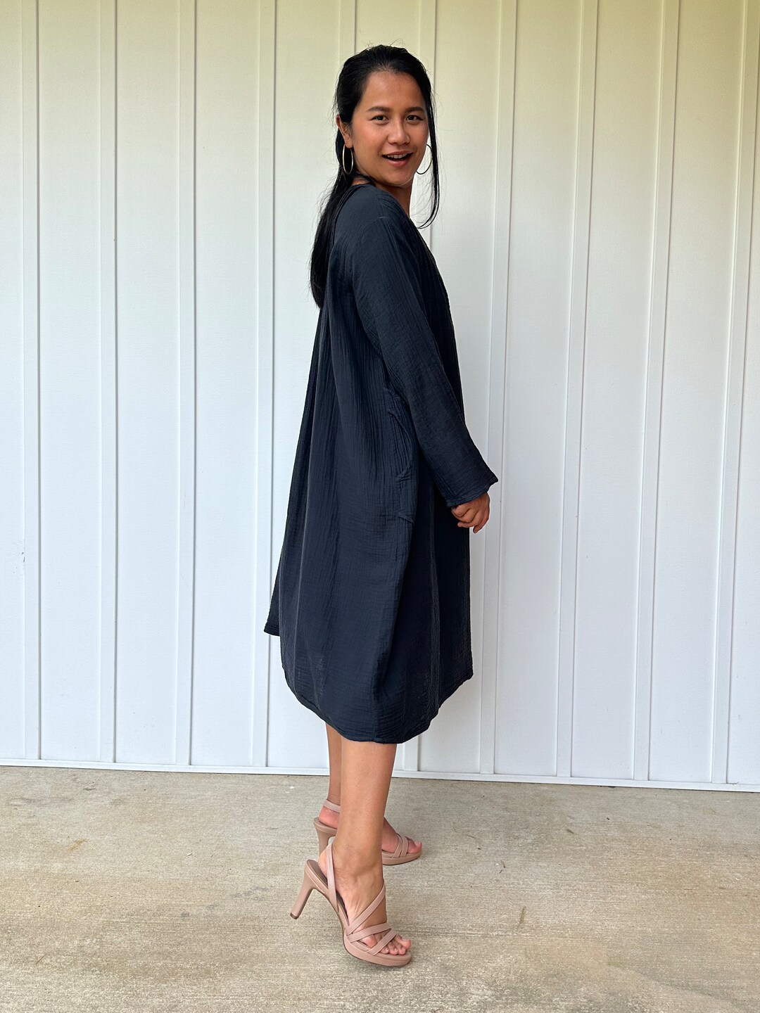 Bree Black Double Gauze Cotton Dress ~ Womens Summer Dresses, Caftans ...