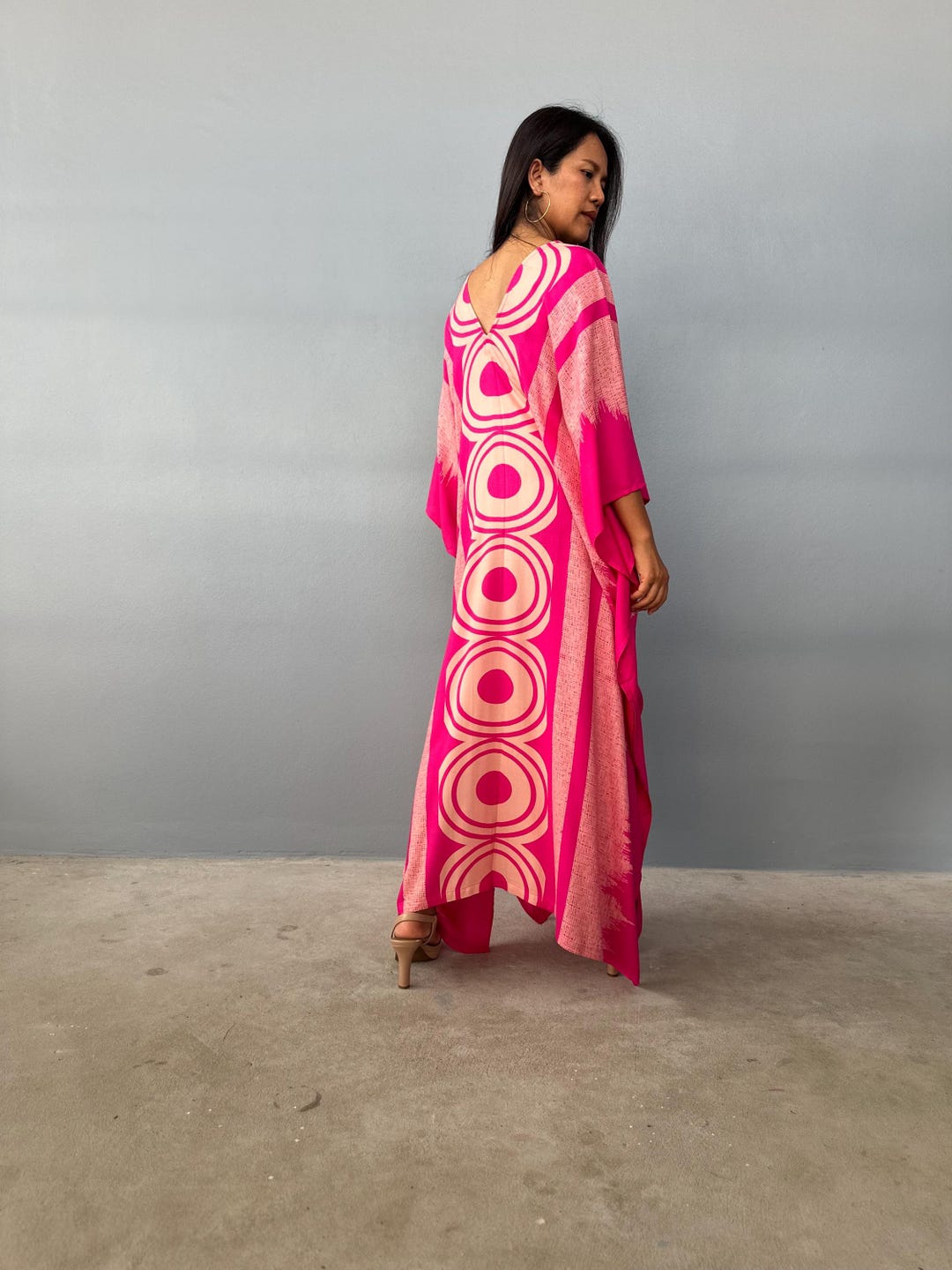 Fuchsia Hand Silkscreened Kaftan A-140 African Kaftan Dress Moroccan Caftan Resort Wear Gifts ...