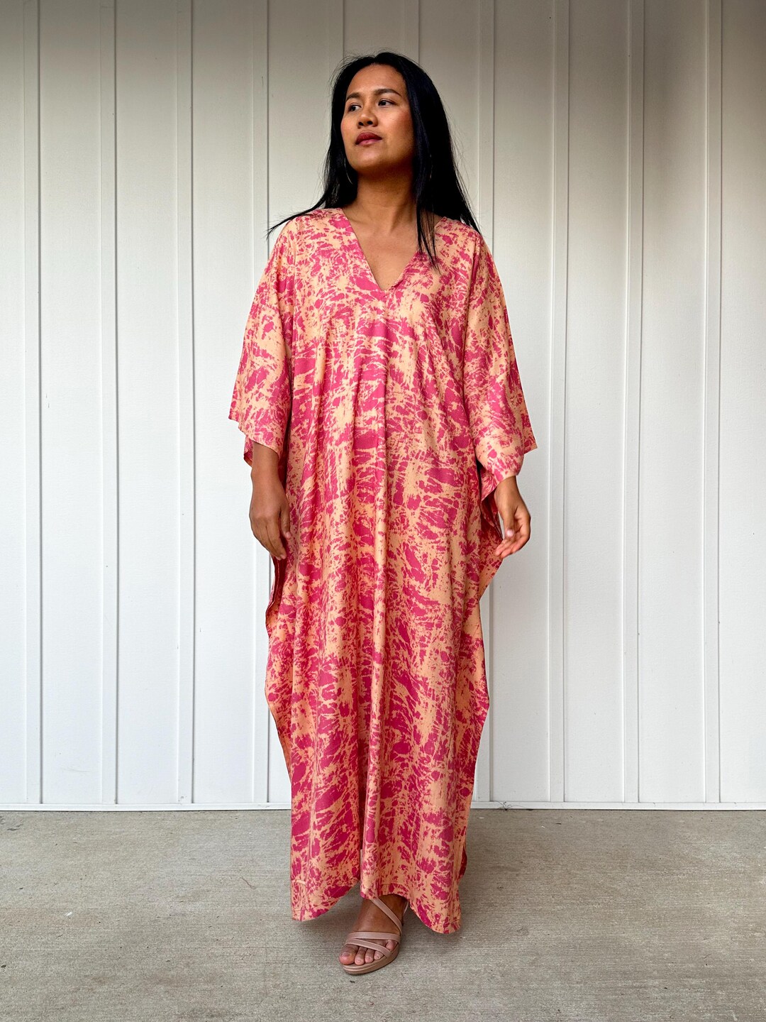 Pink Hand Silkscreened Kaftan A-236 ~ African Dress, Luxury Lounge and Sleepwear, Plus Size ...