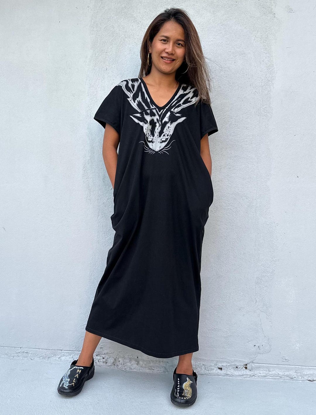 Black With Hand Batik Tiger Kaftan Dress Alisa-13 ~ African Dress ...