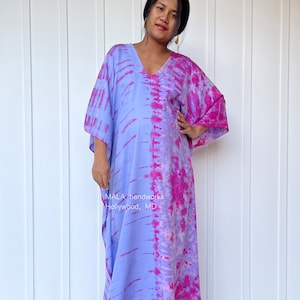 Lavender With Pink Tie Dye Kaftan Dress A-83 Mumu Caftans Lounge Gown for Women Gift for Her ...