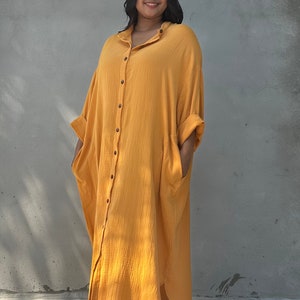 Goldenrod Double Gauze Shirtdress 54" PL-13 ~ Maxi Shirt Dress, Modest ...