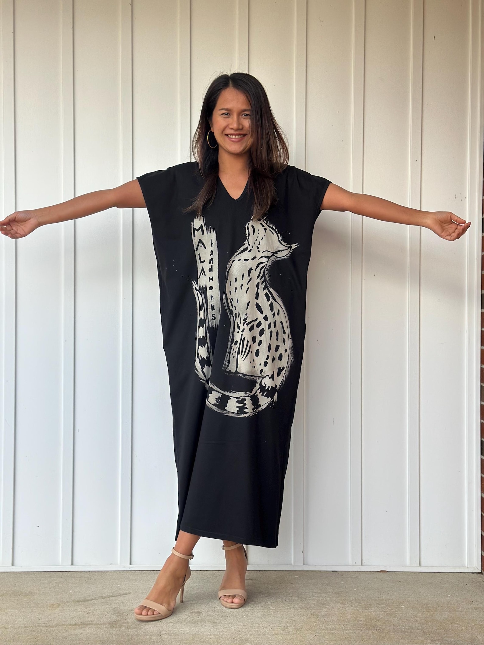 Alisa Black With Hand Batik Tiger Kaftan Dress AS-22 Lounge Dress ...