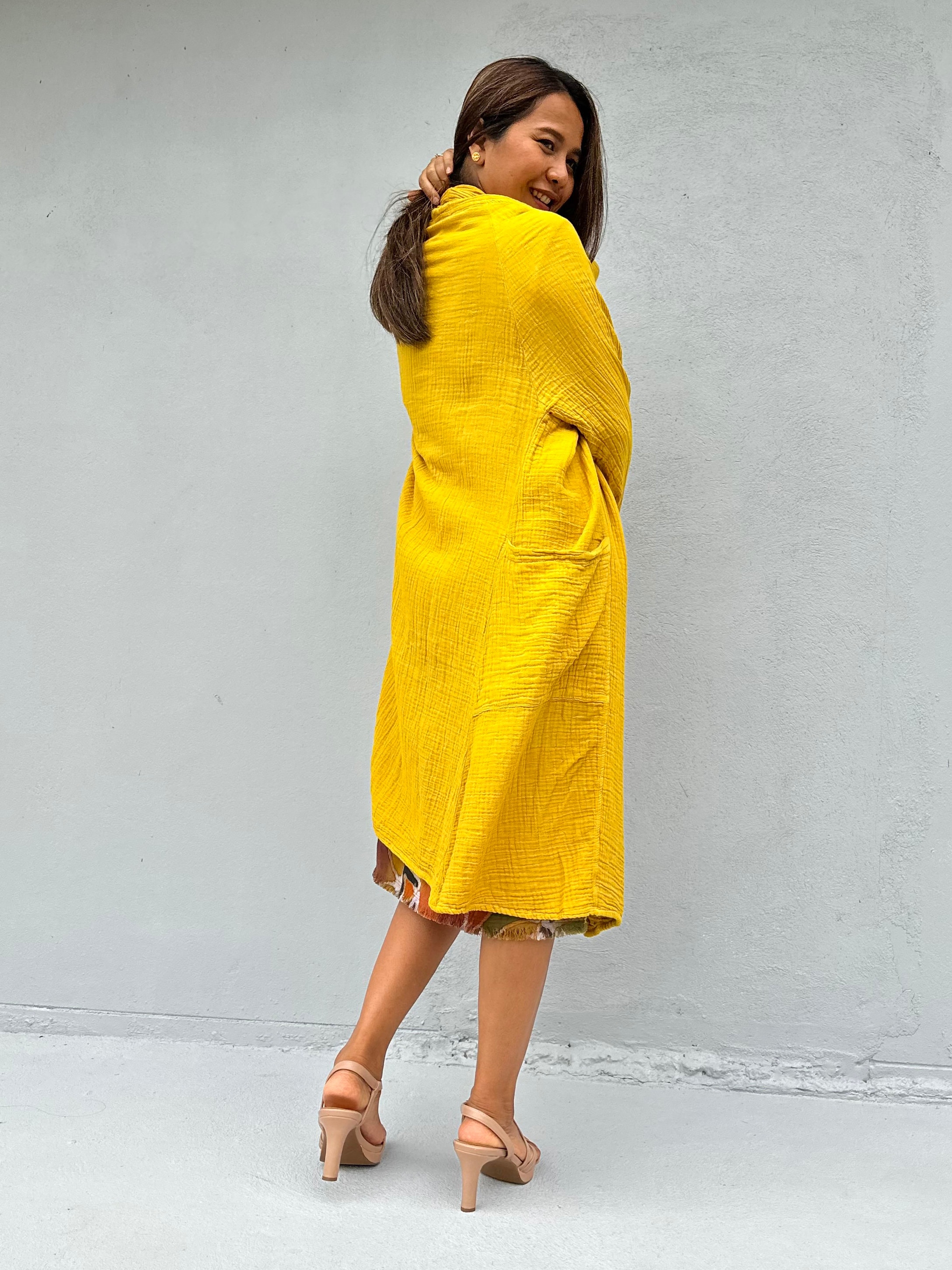 Y-7 Cardigan Robe in Yellow, Cover Up, Night Robe, Lounge Robe, One ...