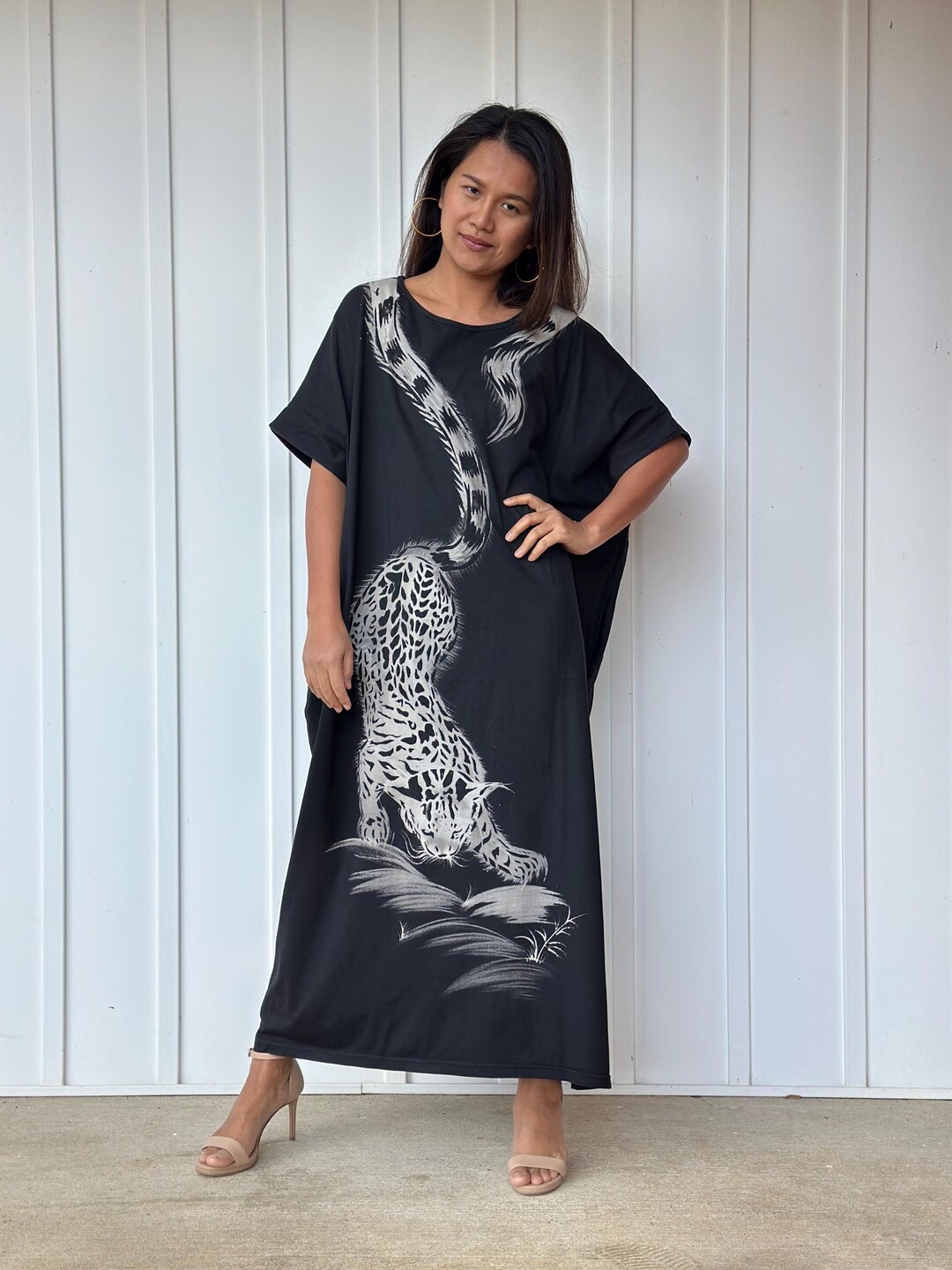 Black With Tiger Hand Batik Cotton Kaftan Alice-31 ~luxury Lounge and ...
