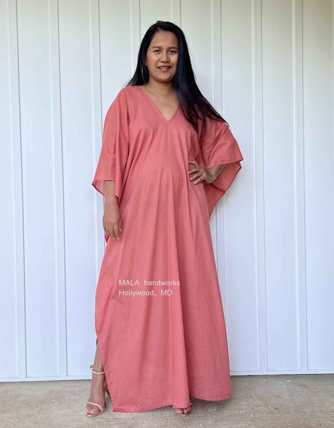 O-37 Cotton Semi Sheer Pink Kaftan Dress, Lounge Resort Beach Wear ...