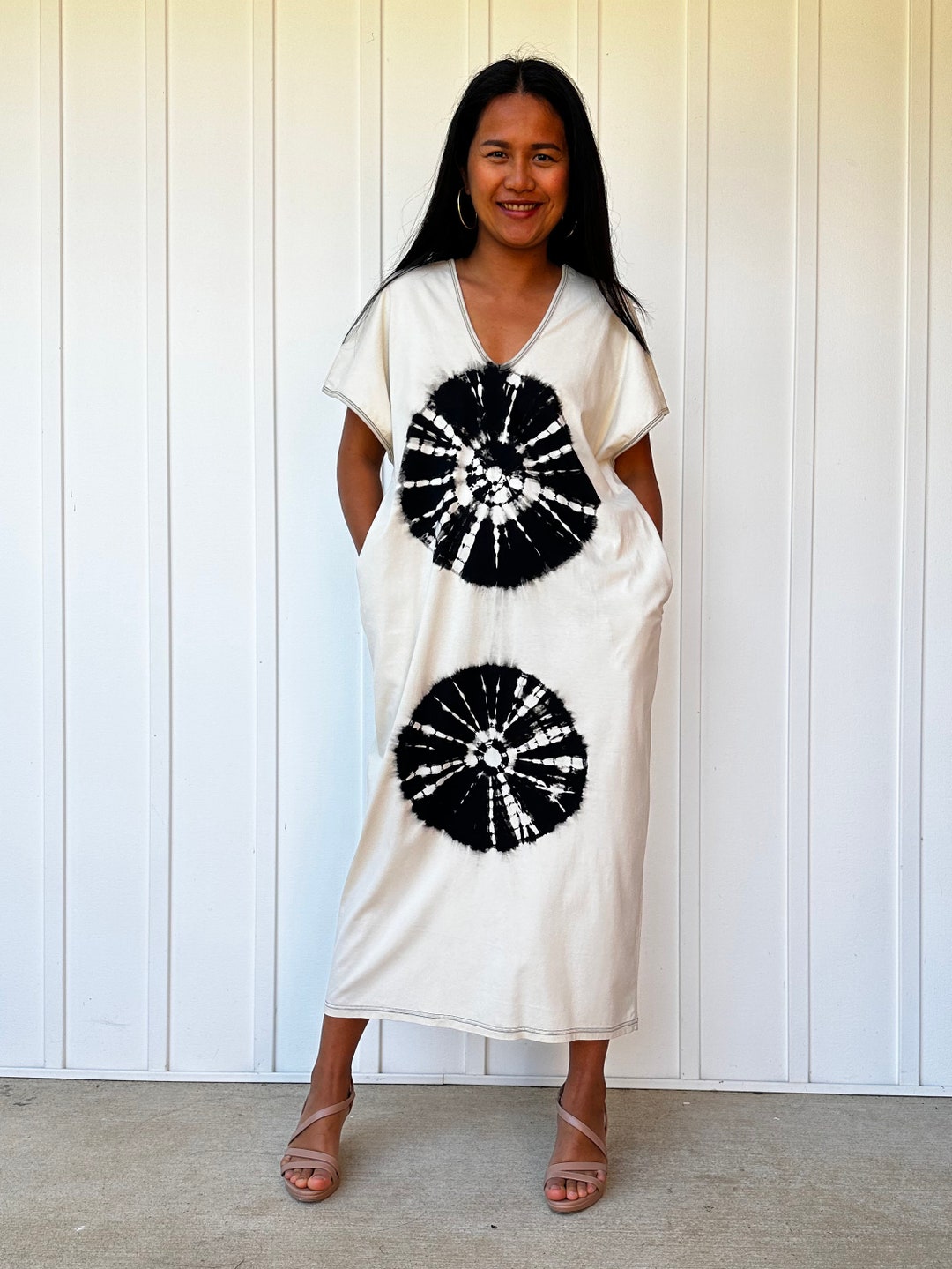 Alisa off White With Black Hand Batik Kaftan Dress AS-6 ~ African Dress ...
