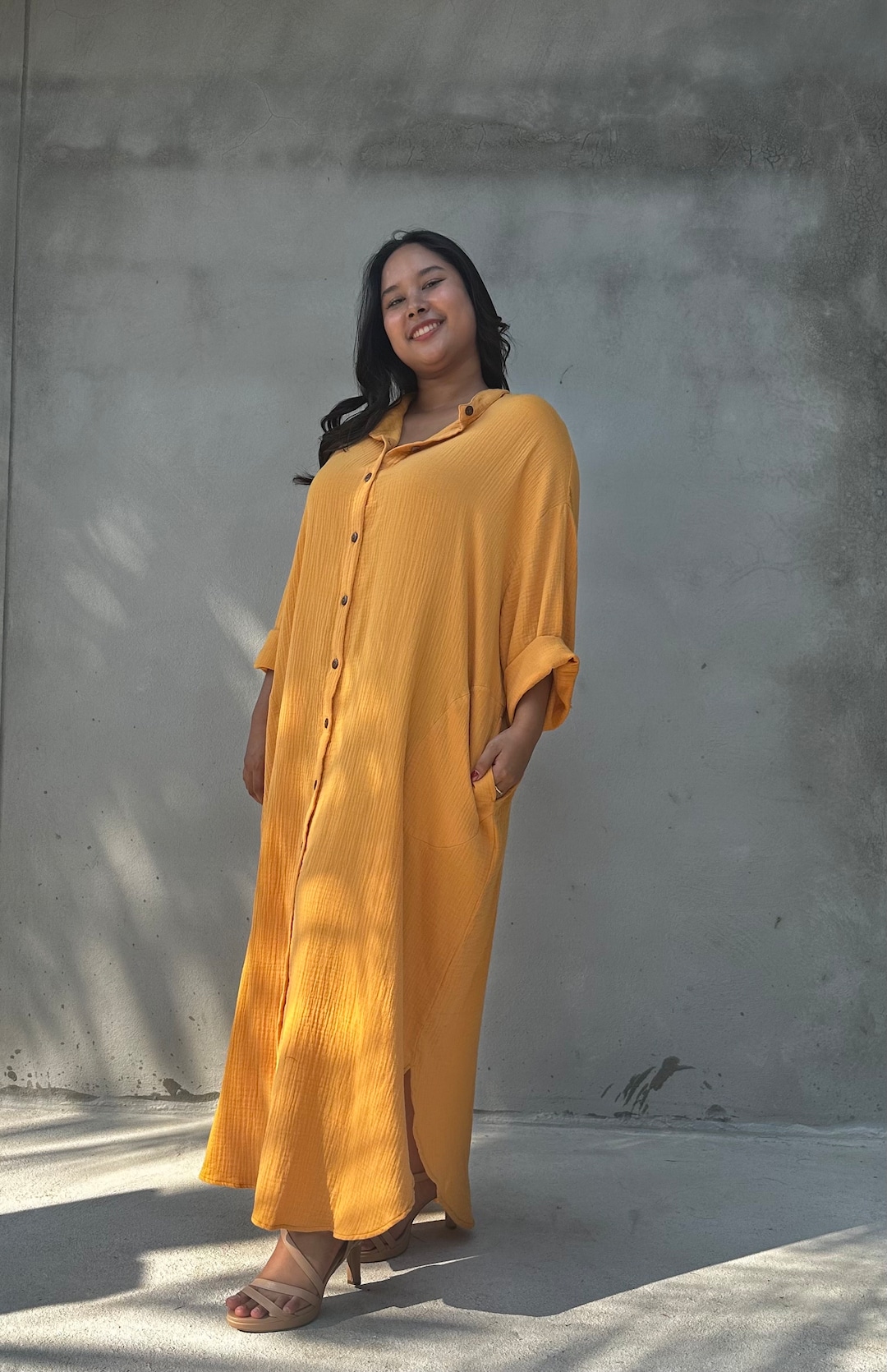 Goldenrod Double Gauze Shirtdress 54" PL-13 ~ Maxi Shirt Dress, Modest ...