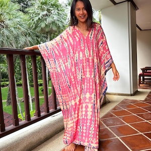 Pink With Blue Tie Dye Kaftan Dress A-28 Plus Size Caftan for Women Kaftan Luxury Maxi Maternity ...