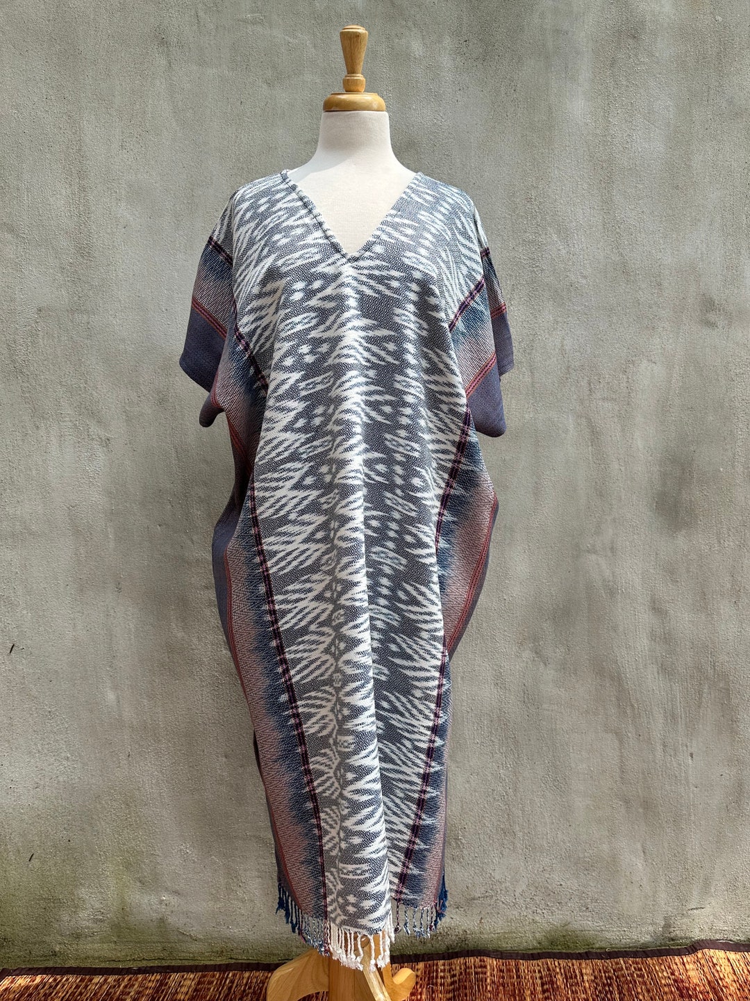 Indigo Ikat Kaftan, Ikat Caftan Dress, Woven Dress, Woven Fabric ...