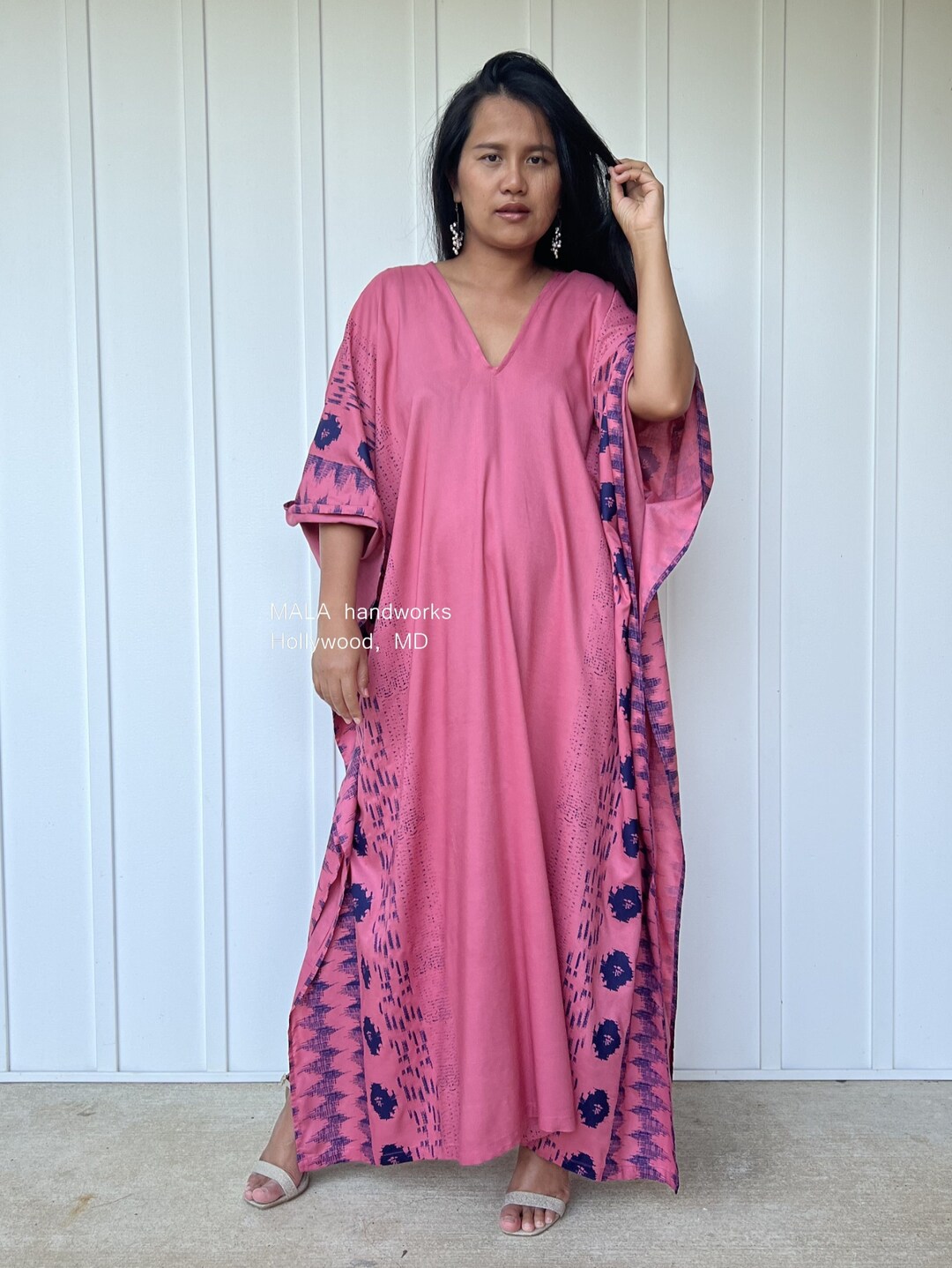 A-225 Pink Original Design Hand Screened Kaftan Caftan Beach Resort ...