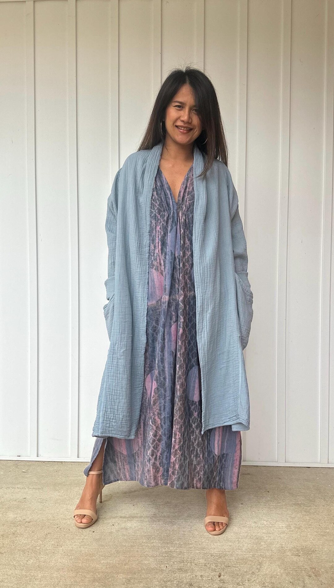 Y-10 Sage Cardigan Robe, Cover Up, Night Robe, Lounge Robe, One Size ...