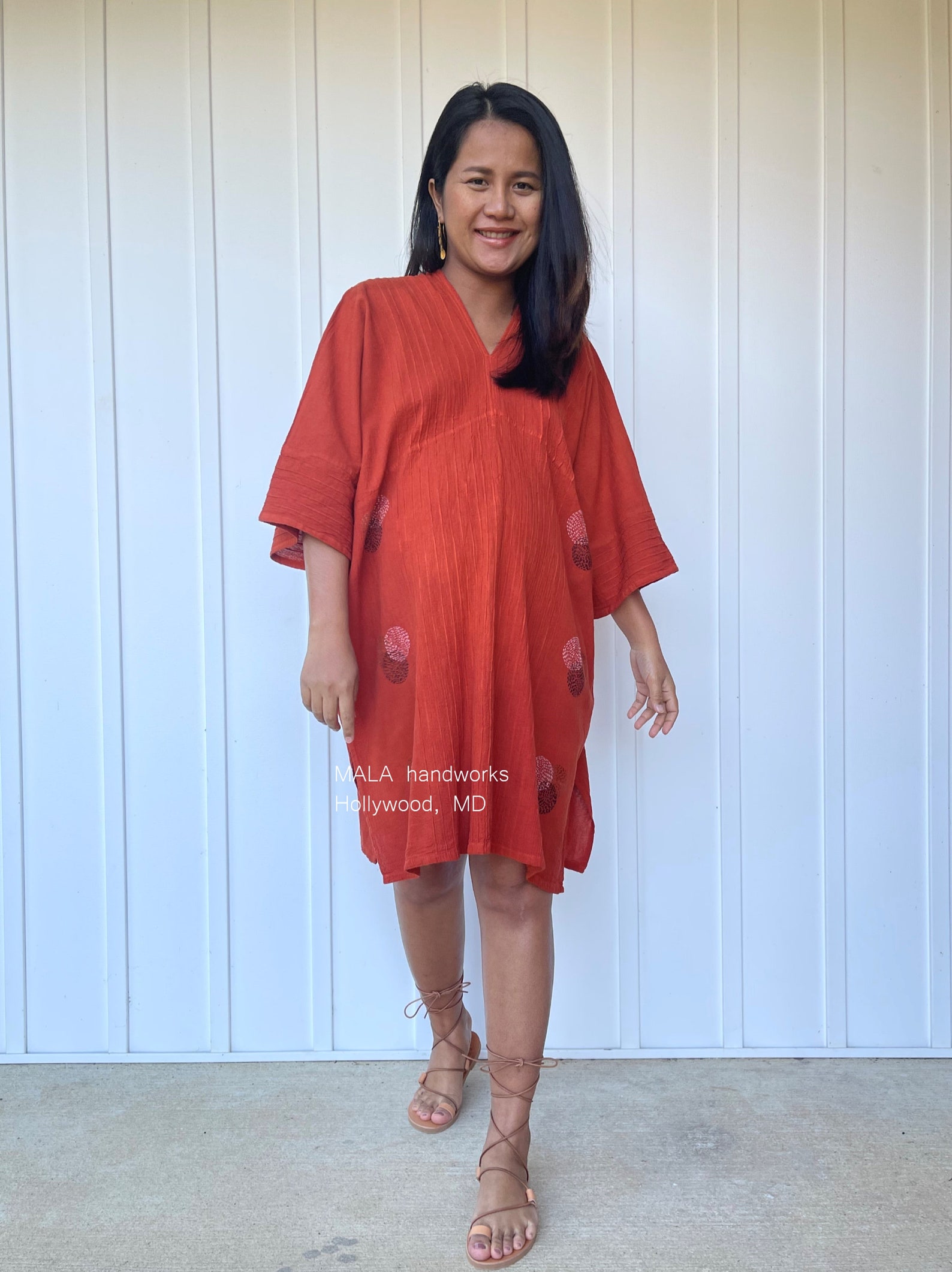 M-1 Rust Orange Midi Dress Hand Embroidered Dress Karen | Etsy