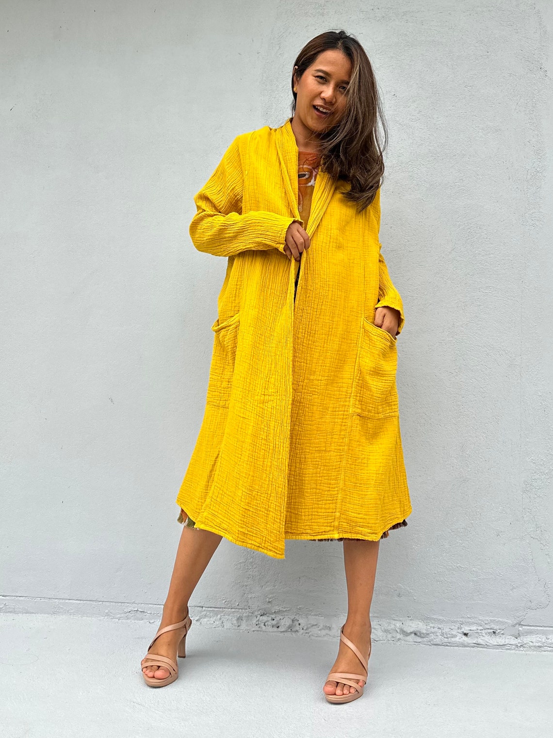 Y-7 Cardigan Robe in Yellow, Cover Up, Night Robe, Lounge Robe, One ...