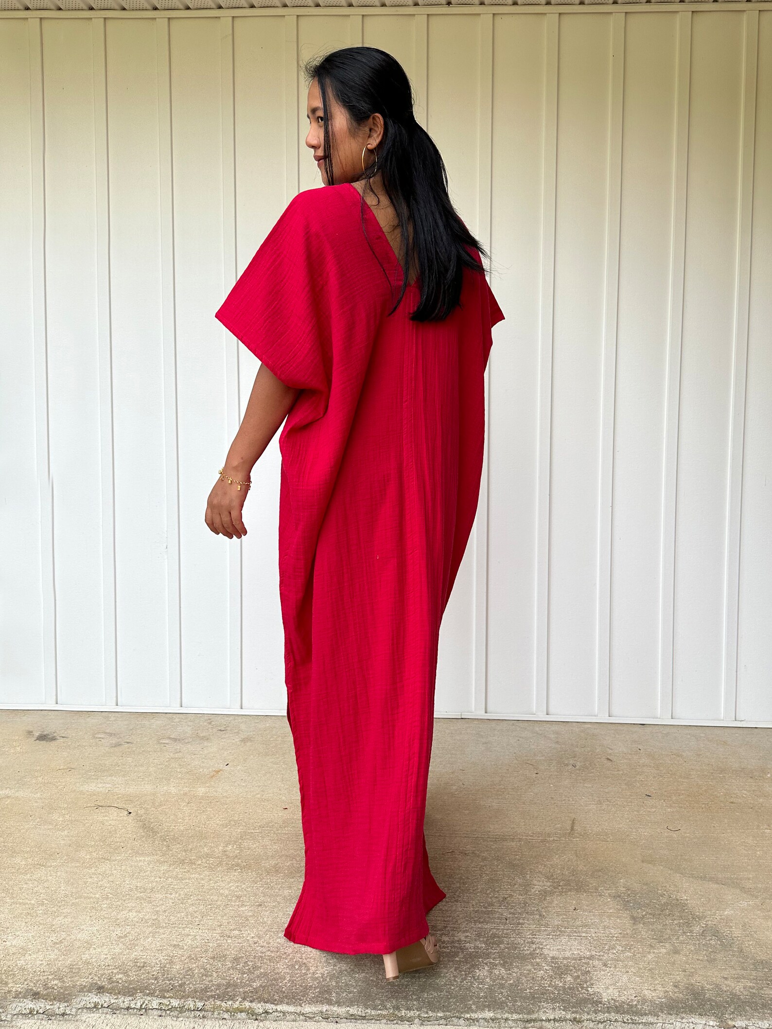 Red Double Gauze Cotton Kaftan Dress DG-4 ~ Gift for Her, Winter Kaftan ...