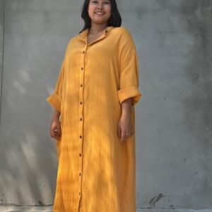 Goldenrod Double Gauze Shirtdress 54" PL-13 ~ Maxi Shirt Dress, Modest ...