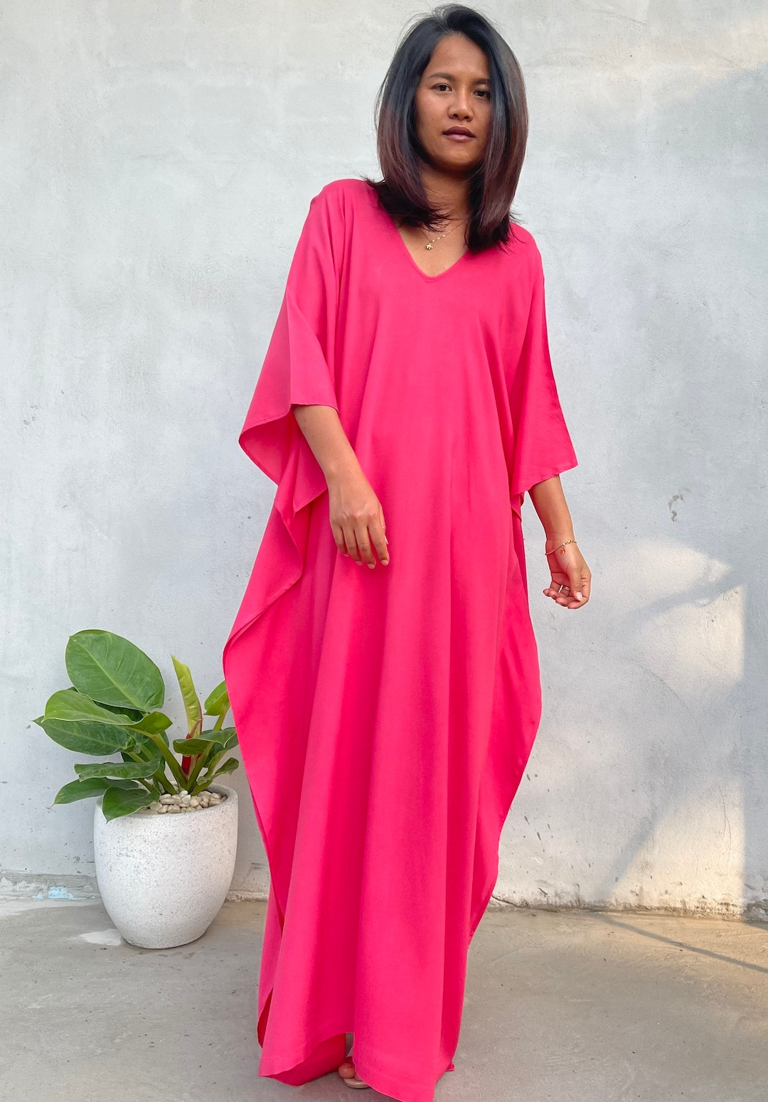 Mala Solid Fuchsia Hot Pink Kaftan A-60 Maxi Caftan Dress for Women ...