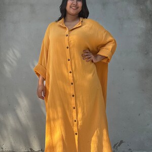 Goldenrod Double Gauze Shirtdress 54" PL-13 ~ Maxi Shirt Dress, Modest ...