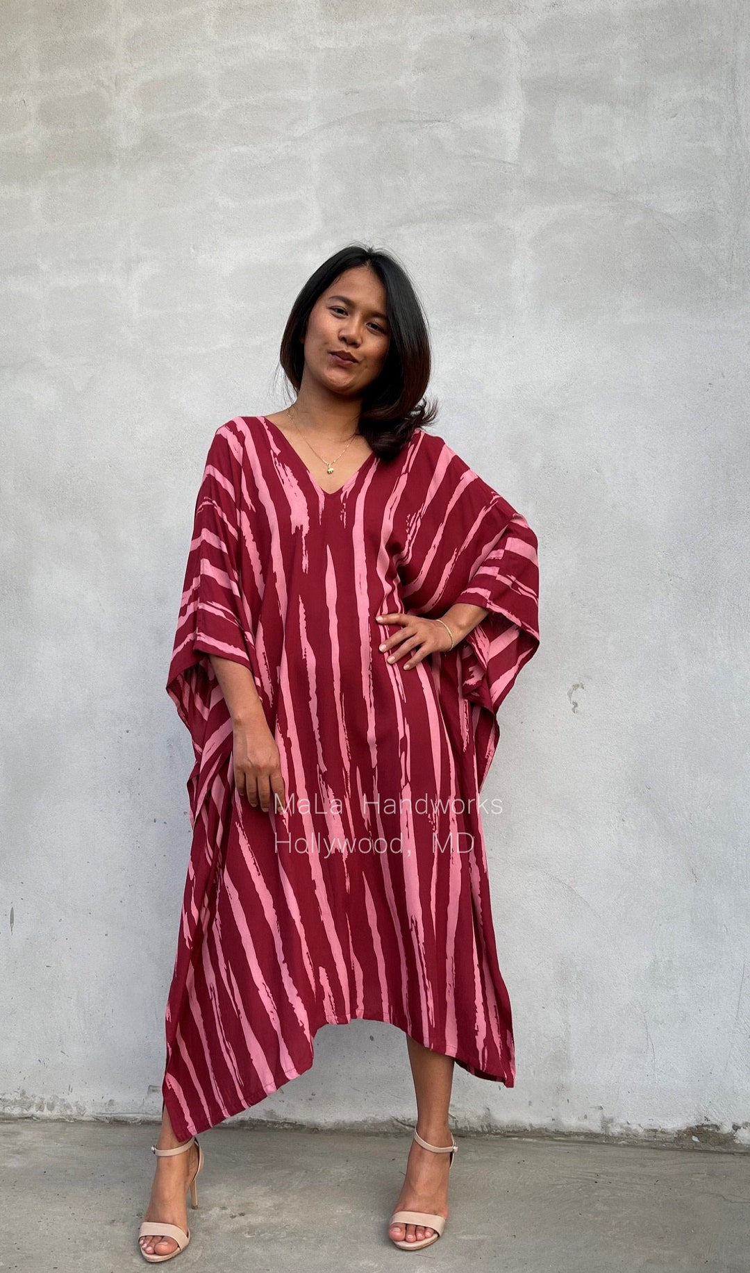 Red Hand Screened Kaftan A-212 Tropical Dress for Women Plus Size ...