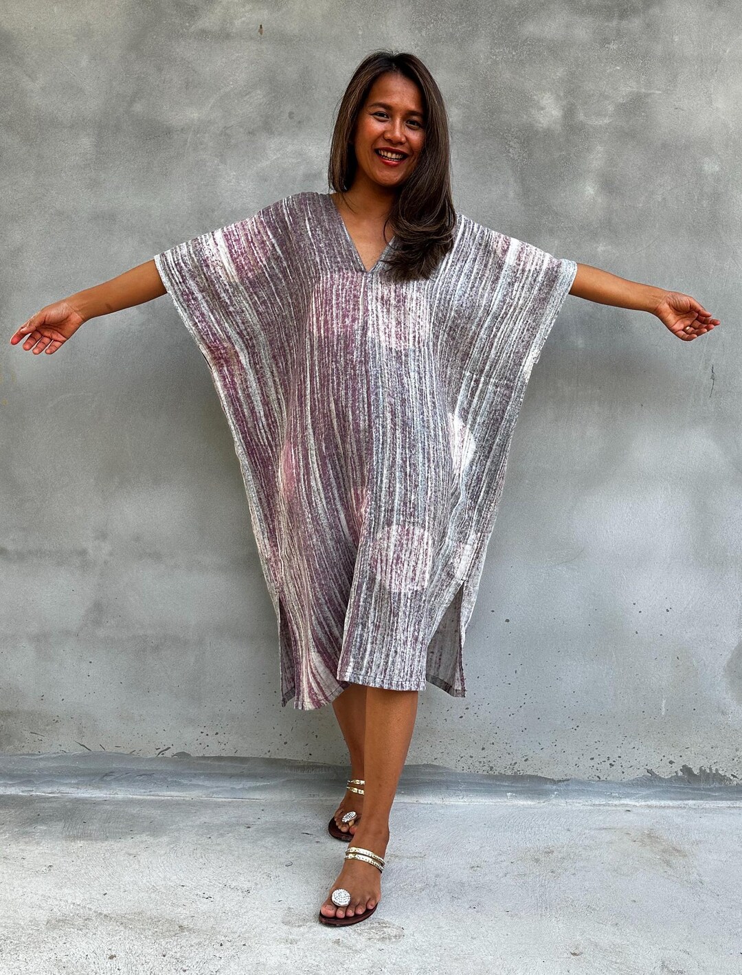 Midi Double Gauze Cotton Kaftan Dress DS-20 ~ Hand Painted Caftan for ...