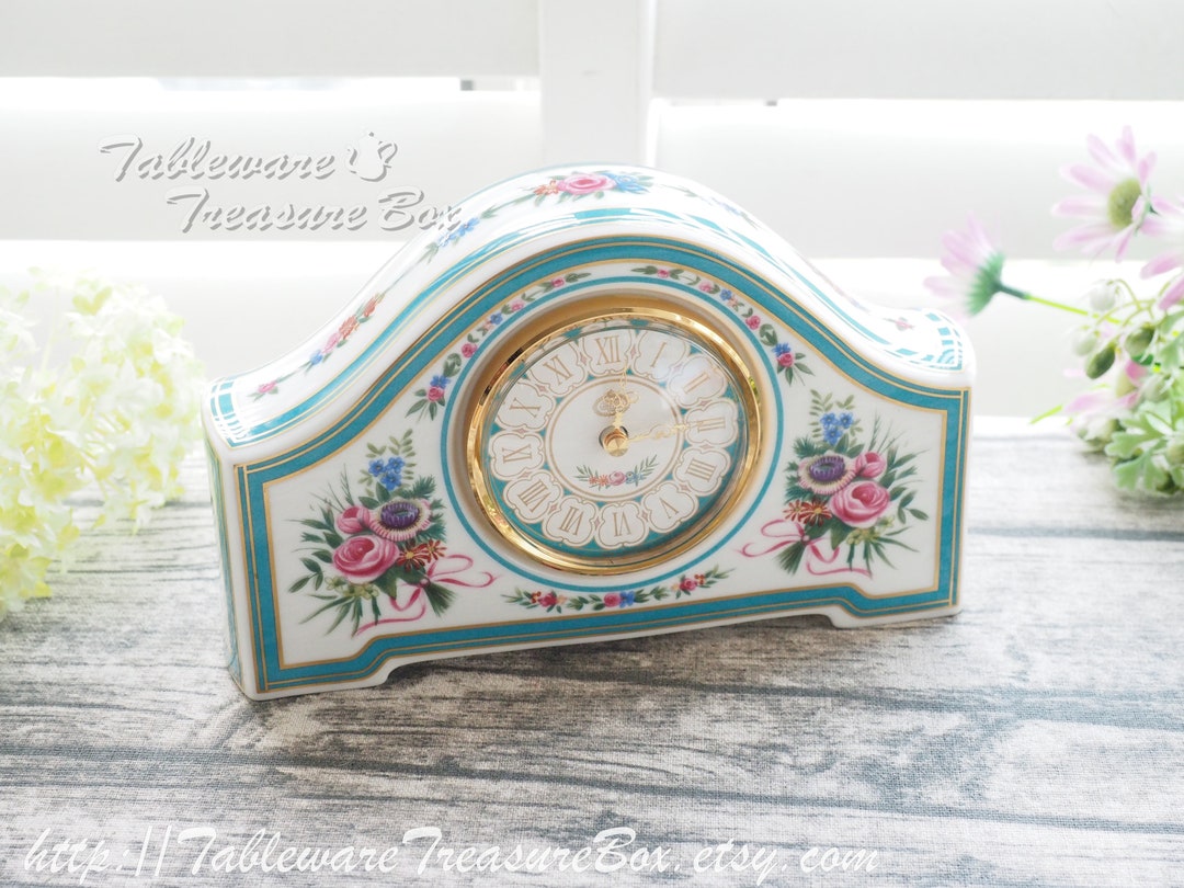 Vintage Minton Rose Clock pink ribbon bow flower decoration Limited ...