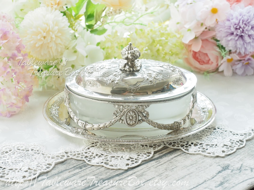 Vintage CORBELL & Company Glass Dish With Silver Plated Holder and Lid ...