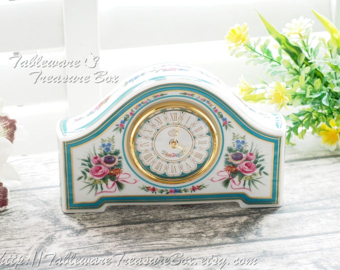 Vintage Minton Rose Clock Pink Ribbon Bow Flower Decoration Limited ...