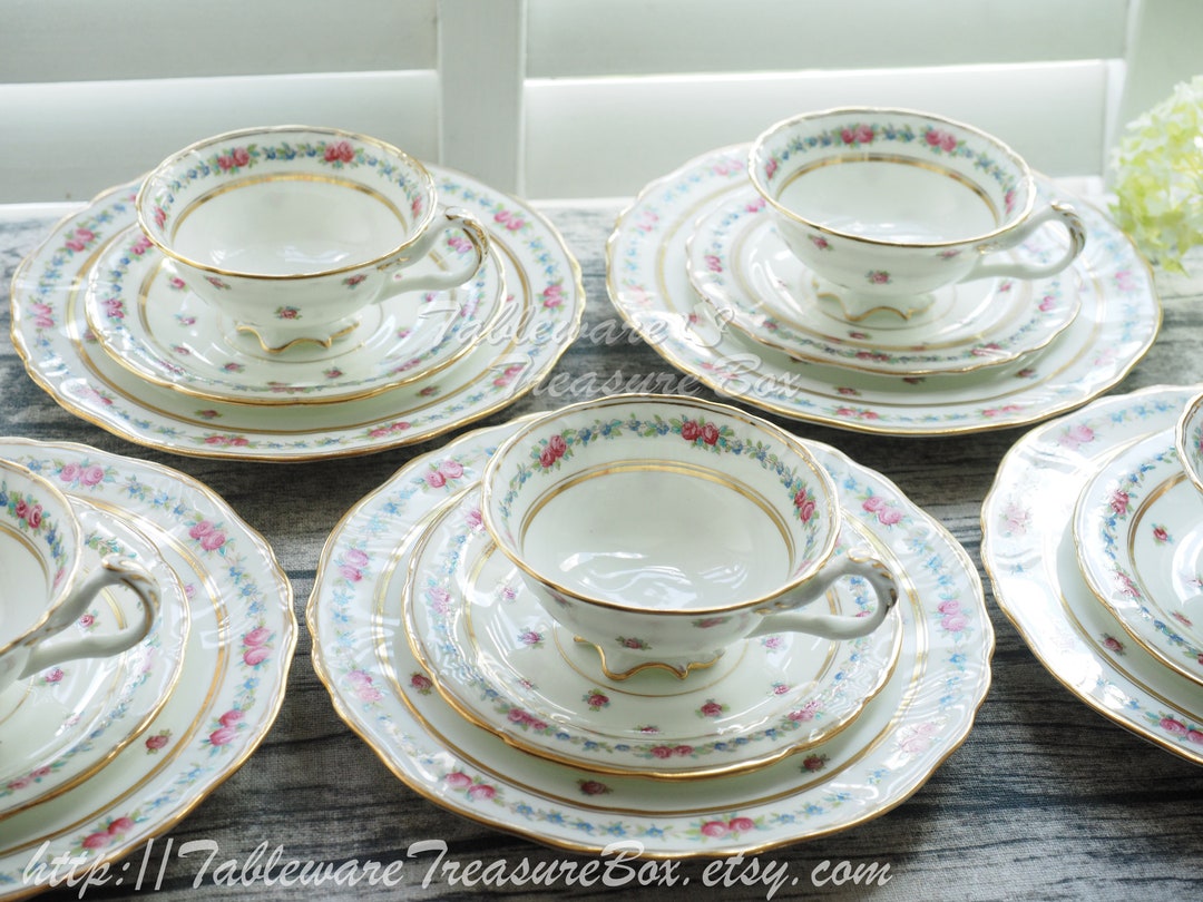 LAST 3pc set Cauldon pink roses entwined handle Teacup and Saucer, with ...