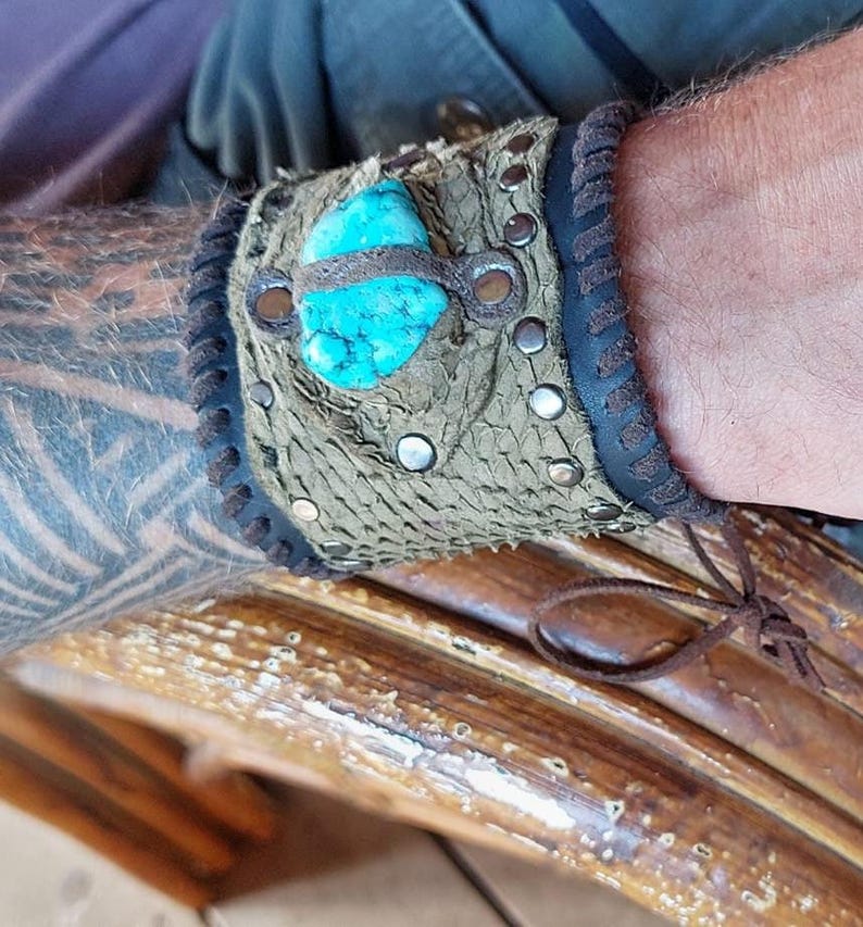 Handmade Leather Bracelet With Turquoise Stone – Rustic Men's Cuff ...